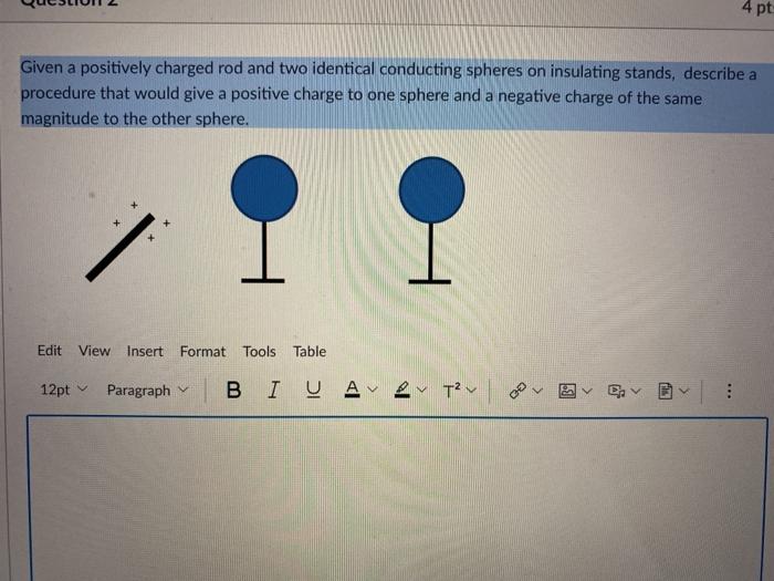 Solved 4 pt Given a positively charged rod and two identical | Chegg.com