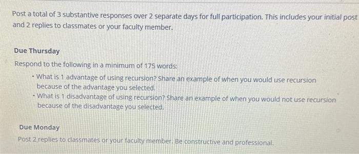 Solved Post a total of 3 substantive responses over 2 | Chegg.com