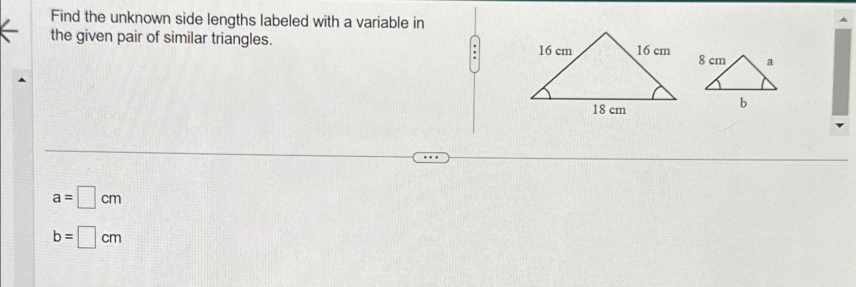 Solved Find the unknown side lengths labeled with a variable | Chegg.com