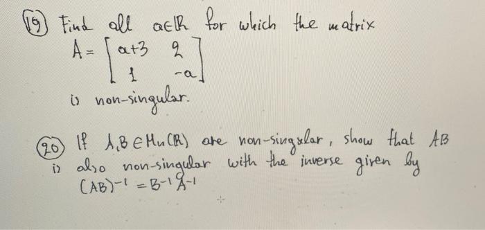 Solved 15 Find all aEth for which the matrix. A=a+3 2 1 [a | Chegg.com