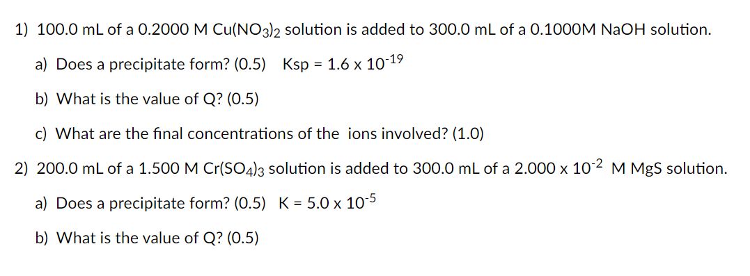 Solved 100.0mL ﻿of a 0.2000MCu(NO3)2 ﻿solution is added to | Chegg.com