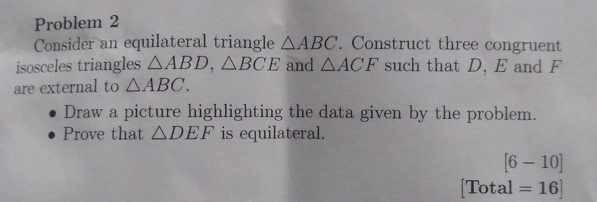 Solved Problem 2 Consider an equilateral triangle ABC. | Chegg.com