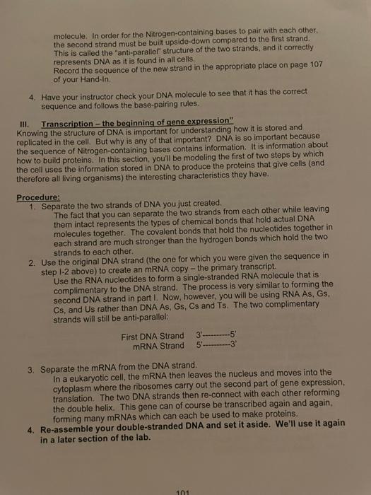 Solved LAB 7 DNA Structure and Gene Expression Oblectives: | Chegg.com