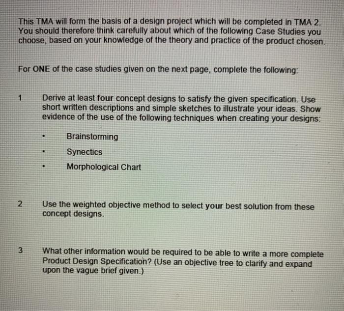 Solved This TMA will form the basis of a design project | Chegg.com