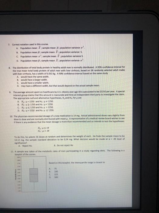 Solved 7. Correct notation used in this course A Population | Chegg.com