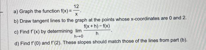 Solved a) Graph the function f(x)=x12. b) Draw tangent lines | Chegg.com