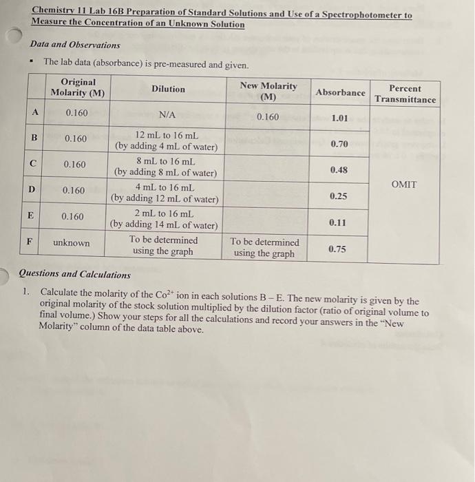 Solved Chemistry 11 Lab 16B Preparation of Standard | Chegg.com