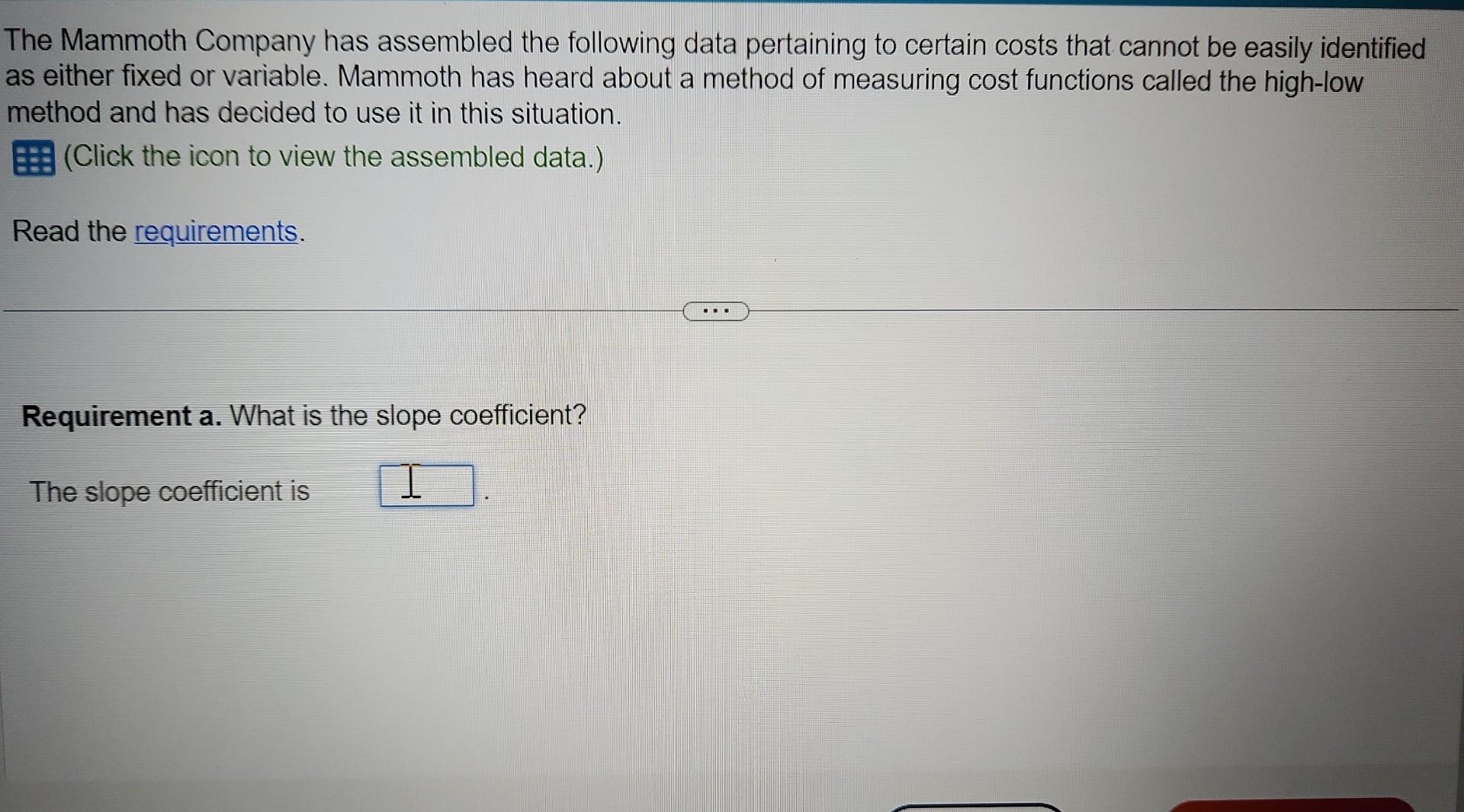 Solved The Mammoth Company has assembled the following data | Chegg.com