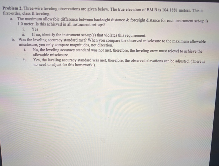 Problem 2. Three-wire leveling observations are given | Chegg.com