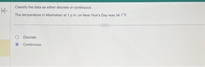 Solved Classify the data as either discrete or continuous. | Chegg.com