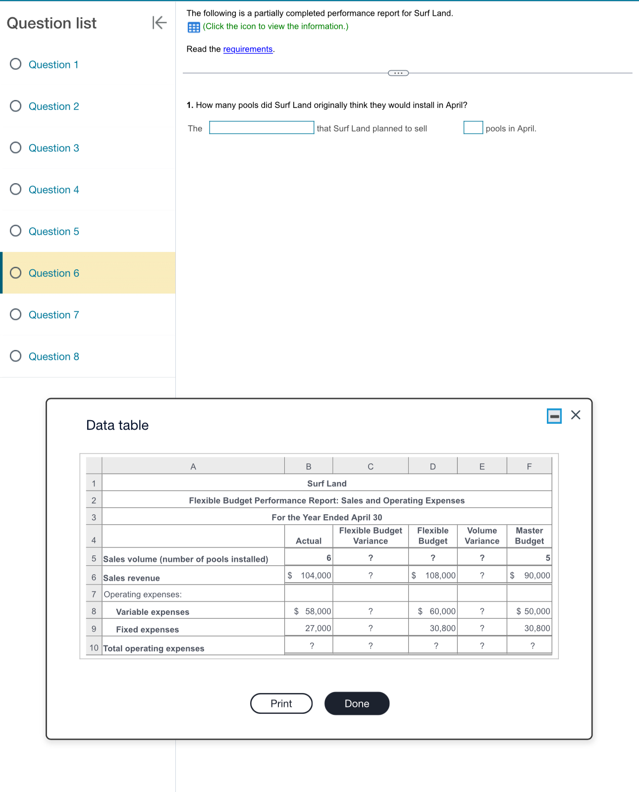 Solved Question listThe following is a partially completed | Chegg.com