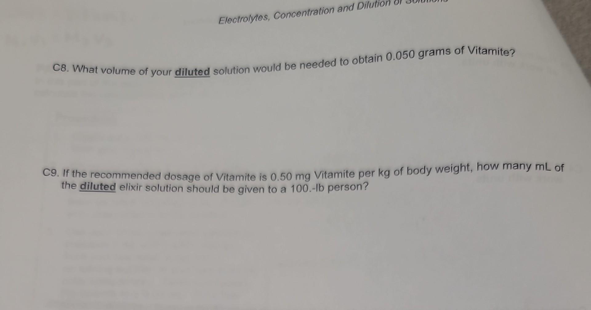 Solved PART C: DILUTION OF A STOCK SOLUTION In this part of | Chegg.com