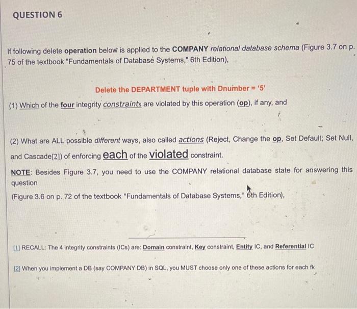 Solved If following delete operation below is applied to the | Chegg.com