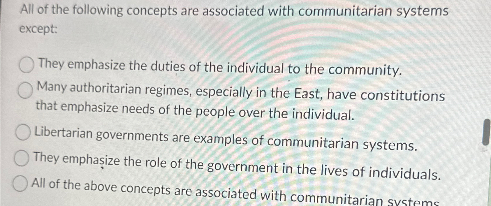 Solved All of the following concepts are associated with | Chegg.com