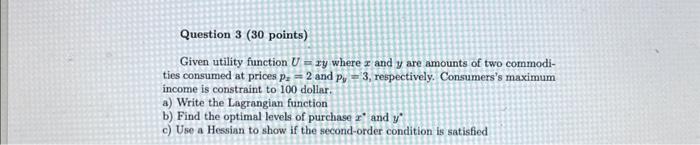 Solved Given utility function U=xy where x and y are amounts | Chegg.com