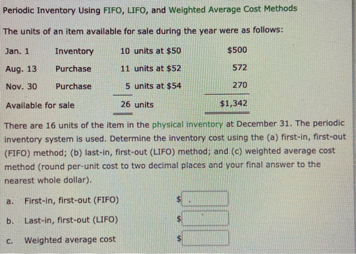 Solved Periodic Inventory Using FIFO, LIFO, and Weighted | Chegg.com