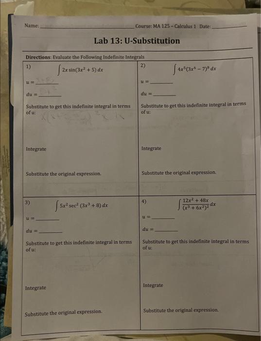 Solved Name: Course: MA 125 - Calculus 1 Date: Lab 13: | Chegg.com