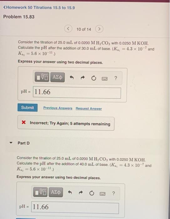 Solved Consider the titration of 25.0 mL of 0.0200MH2CO3 | Chegg.com