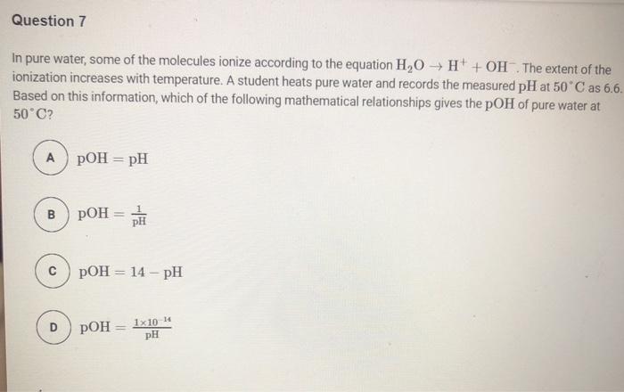 Solved Question 7 In pure water, some of the molecules | Chegg.com