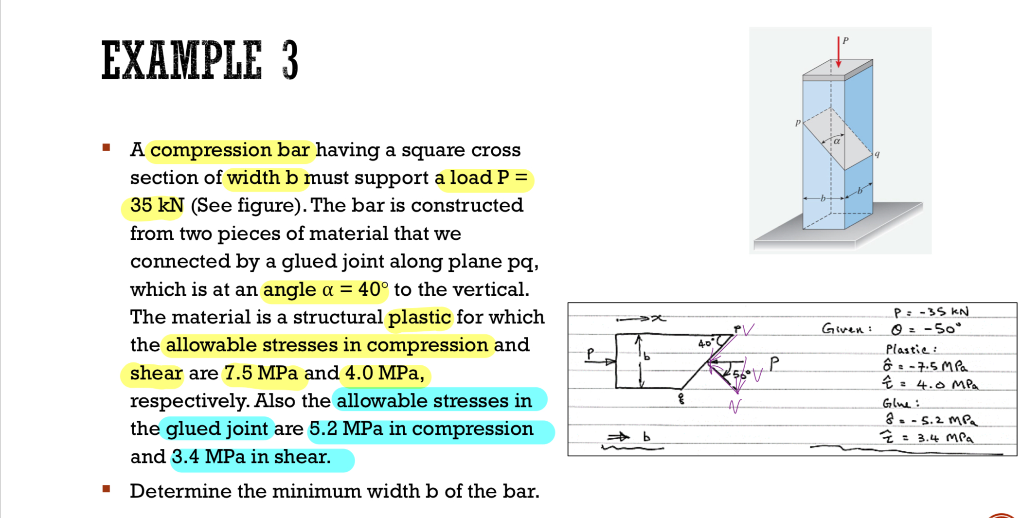 Solved EXAMPLE 3A compression bar having a square cross | Chegg.com