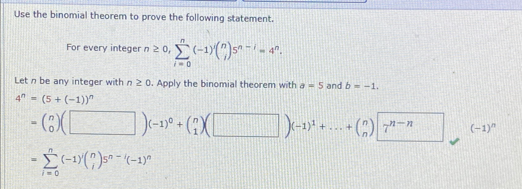 Solved Use the binomial theorem to prove the following | Chegg.com