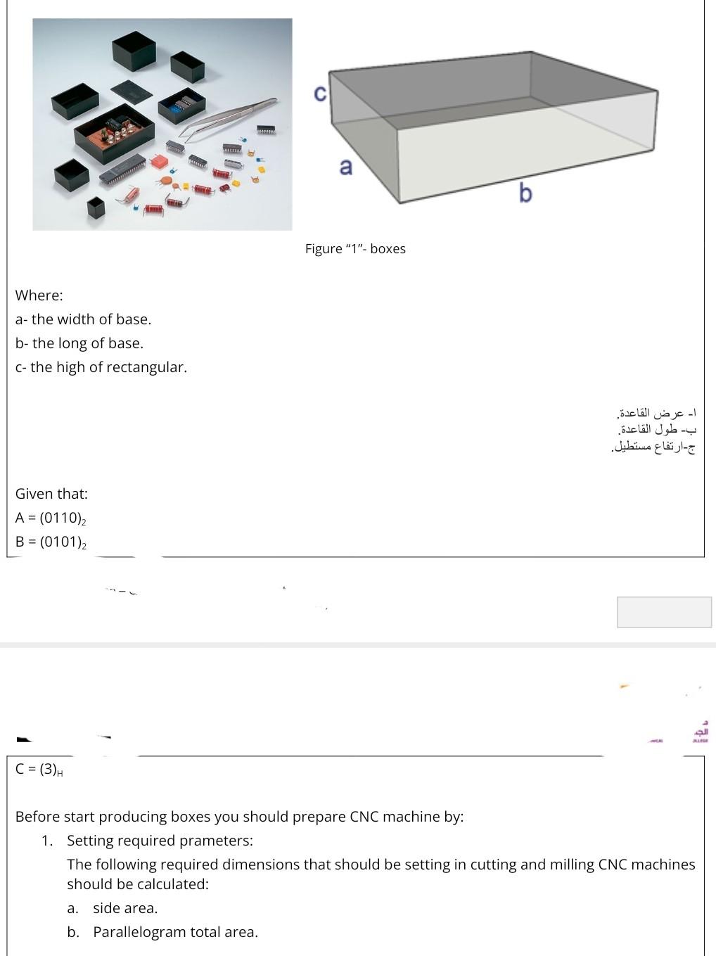 Solved Figure "1"- boxes Where: a- the width of base. b- the | Chegg.com