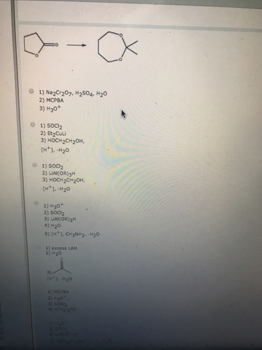 Solved 1) Na2Cr2O7; H2SO4, H20 2) MCPBA 3) H307 1) excess | Chegg.com
