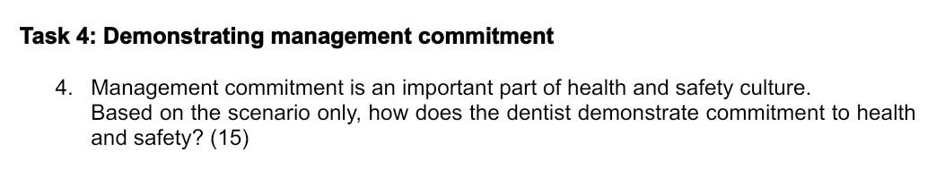 Task 4: Demonstrating management commitment | Chegg.com
