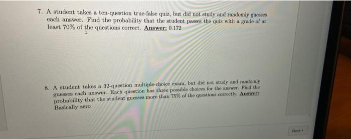 Solved 7. A student takes a ten-question true false quiz, | Chegg.com