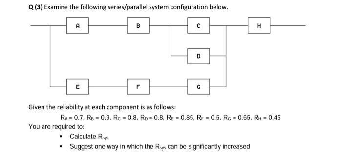 Solved Q (3) Examine the following series/parallel system | Chegg.com
