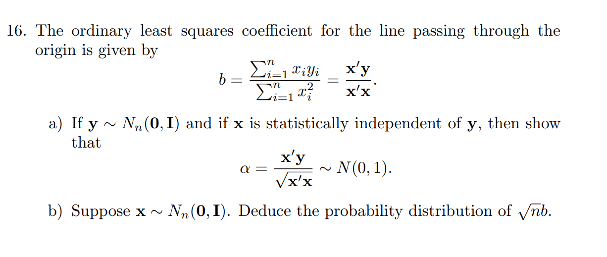 Solved The Ordinary Least Squares Coefficient For The Line