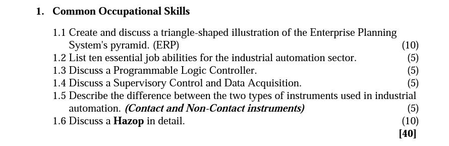 Solved 1. Common Occupational Skills 1.1 Create and discuss | Chegg.com
