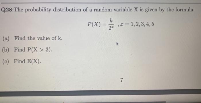 Solved Q28: The probability distribution of a random | Chegg.com