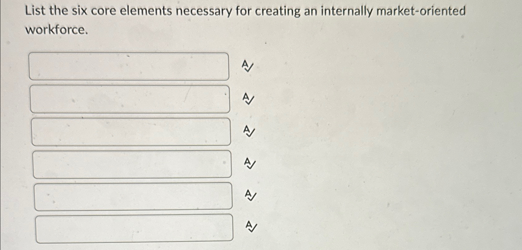 Solved List the six core elements necessary for creating an | Chegg.com