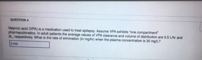 Solved QUESTION 4 Valproic acid (VPA) is a medication used | Chegg.com