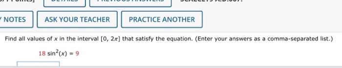 Solved find all values of x in the interval [0, 2pi] that | Chegg.com