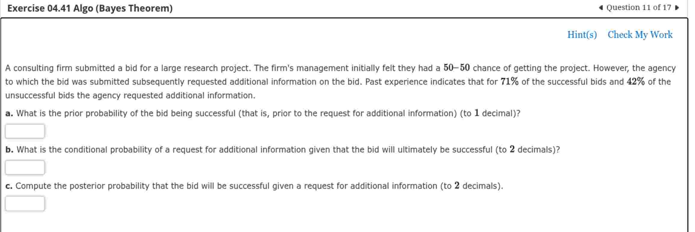 Solved Exercise 04.41 ﻿Algo (Bayes Theorem)Hint(s) ﻿Check My | Chegg.com