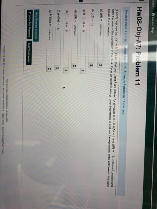 Solved rades Course Help Hw08-Obj-A7: Problem 11 Problem | Chegg.com