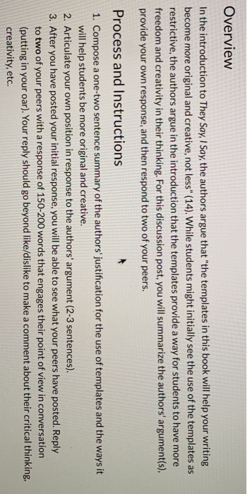 Overview In the introduction to They Say, 1 Say, the | Chegg.com