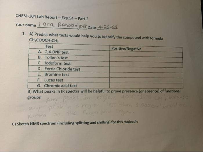 Solved CHEM-204 Lab Report - Exp.54 - Part 2 Your name Lara | Chegg.com