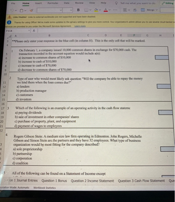 Solved File Home Insert Formulas Data Review View Help Tell | Chegg.com