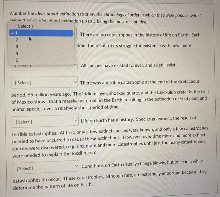 Solved Number the ideas about extinction to show the | Chegg.com