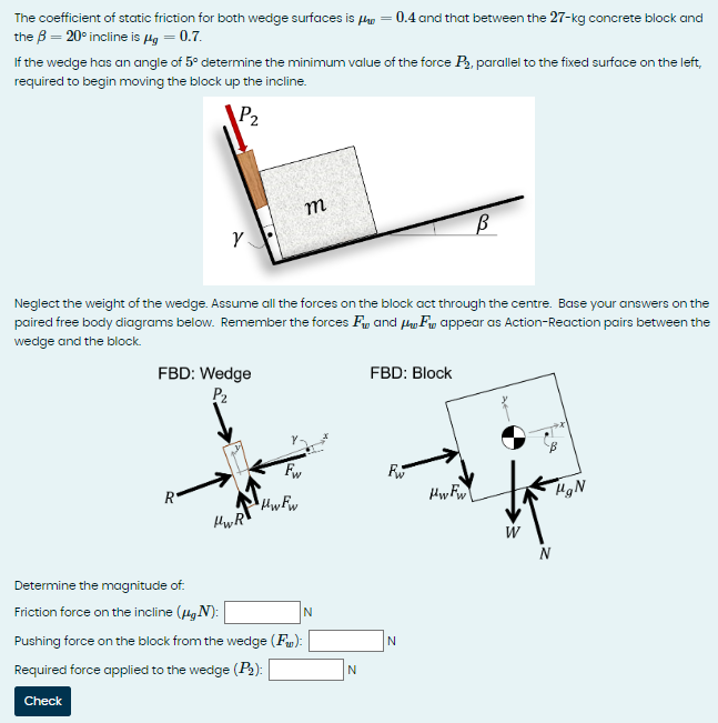 Solved The coefficient of static friction for both wedge | Chegg.com