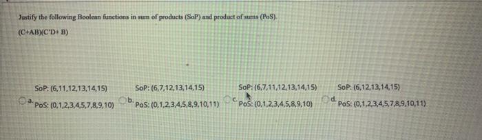Solved Justify the following Boolean functions in sum of | Chegg.com