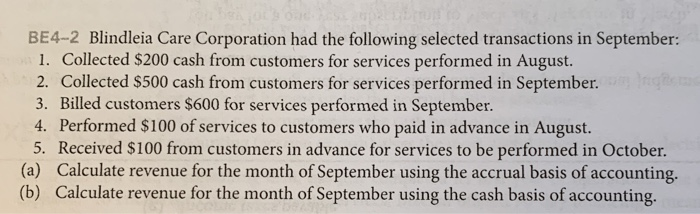 Solved BE4-2 Blindleia Care Corporation had the following | Chegg.com