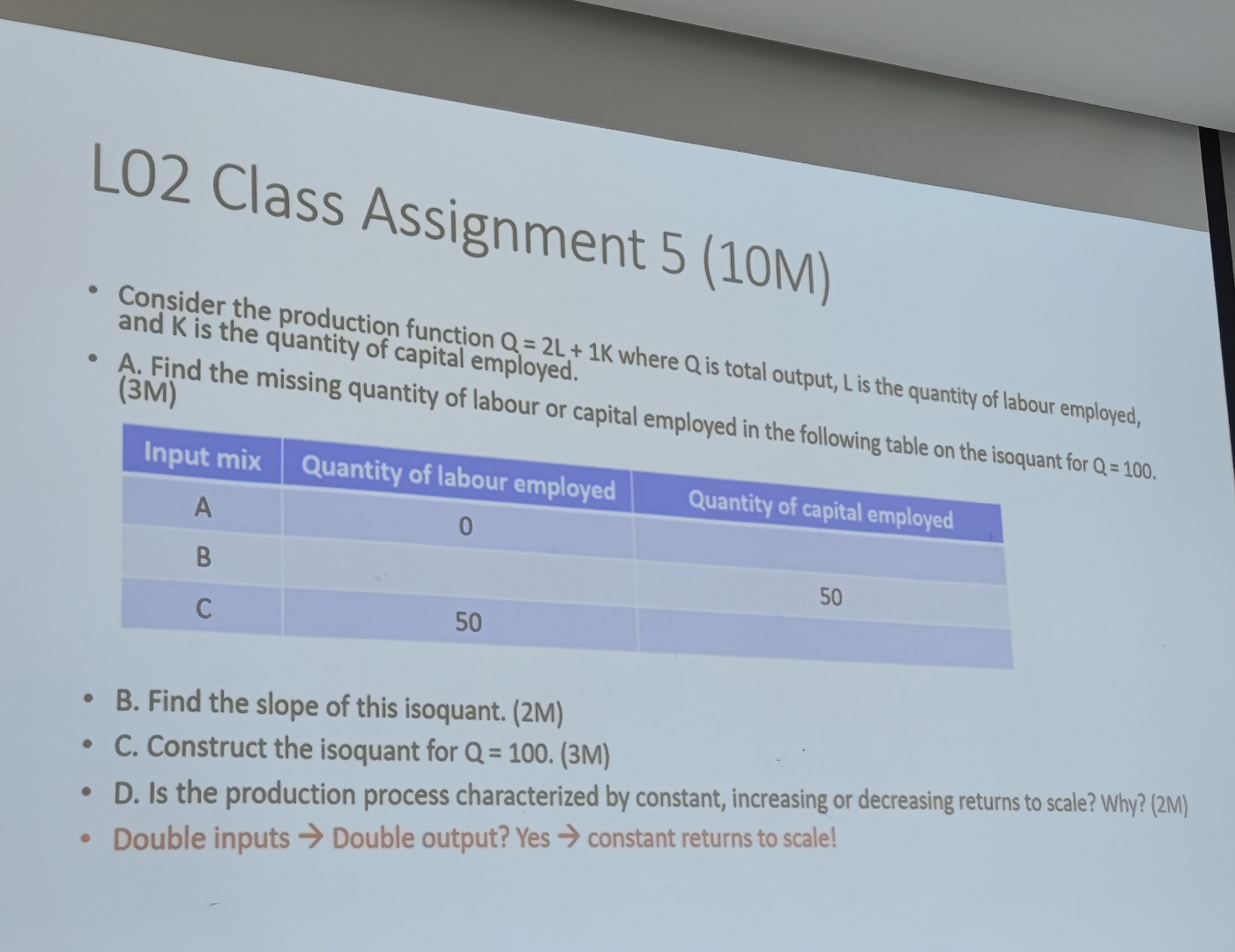 Solved L02 ﻿Class Assignment 5 (10M)Consider the production | Chegg.com