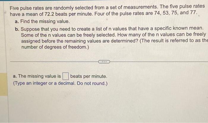 Solved Five pulse rates are randomly selected from a set of | Chegg.com Solved Five pulse rates are randomly selected from a set of | Chegg.com