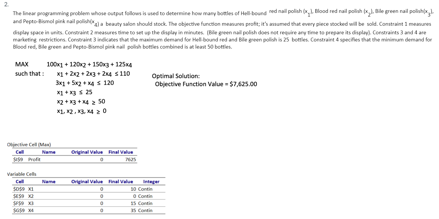 Solved The linear programming problem whose output follows | Chegg.com