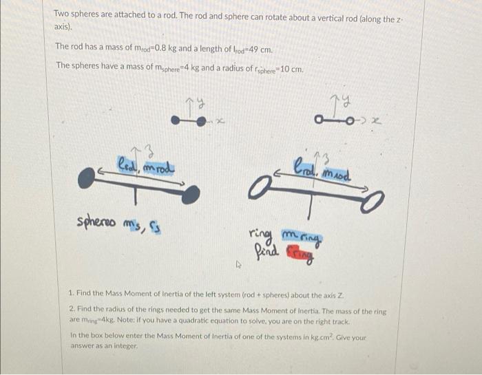 Solved Two spheres are attached to a rod. The rod and sphere | Chegg.com