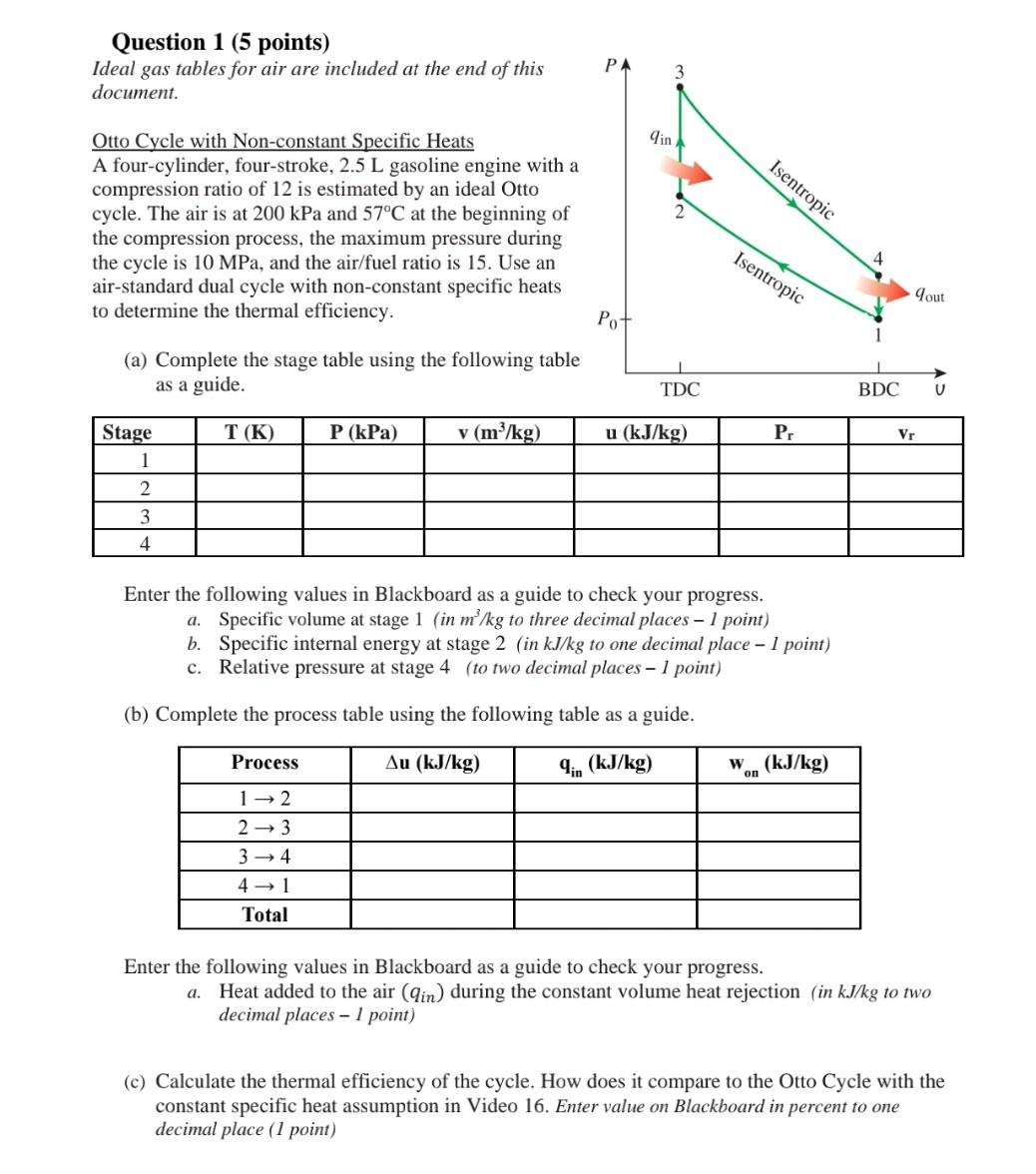 Solved Question 1 (5 points) Ideal gas tables for air are | Chegg.com